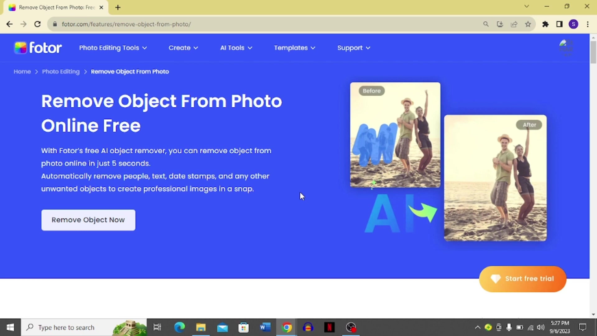 Remove Objects from Photos Online Free with AI: Fotor Tutorial